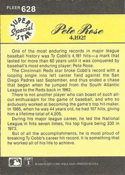 1986 Fleer #628 Pete Rose: 4192! | Trading Card Database