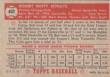 1952 Topps #401 Bob Schultz | Trading Card Database